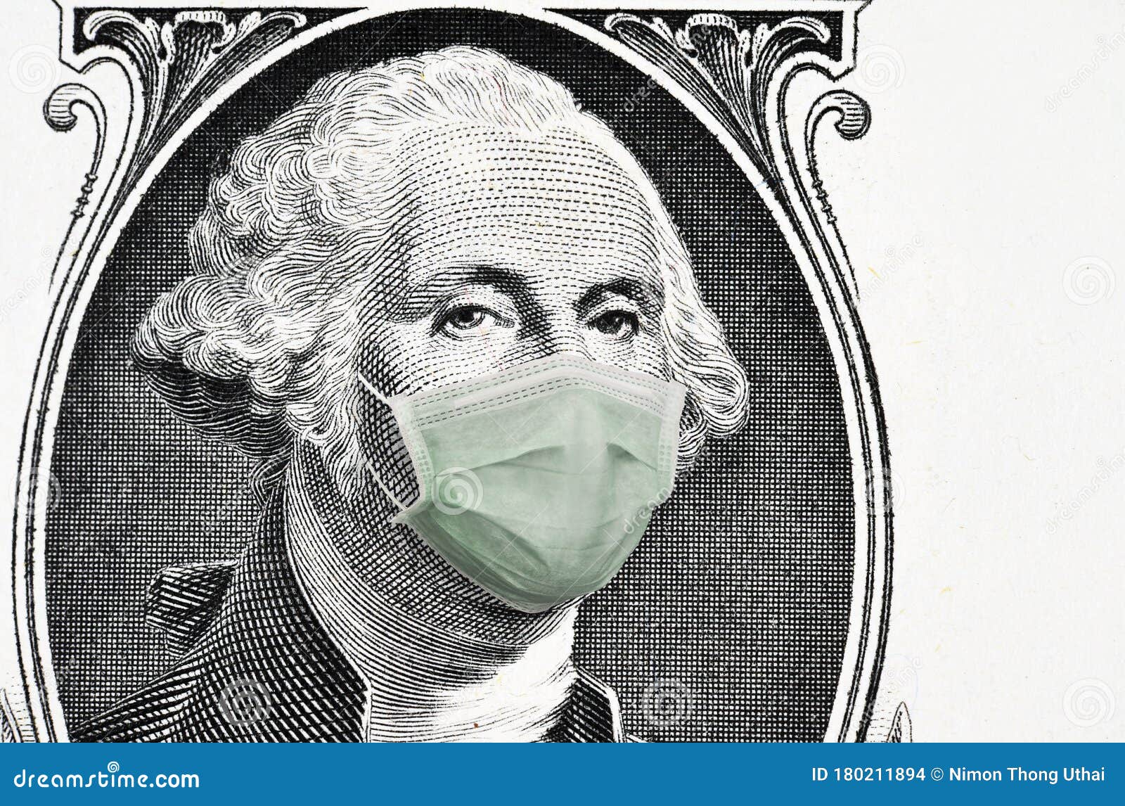 Close Up of One Dollar Money Bill with Face Mask Stock Photo - Image of ...