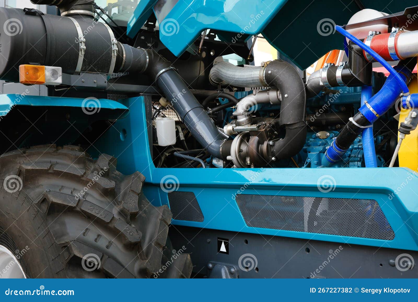 Close-up of the Open Engine Compartment of a Tractor Stock Photo ...