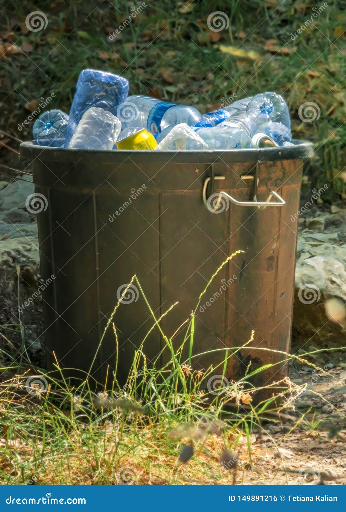 Close-up Open Trash Can Filled with Empty Plastic Bottles Outside ...