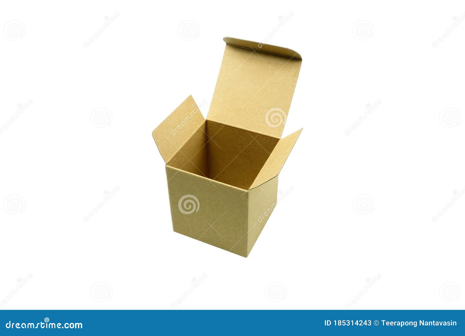 Opened Cardboard Cube Box Isolated on White Background. Stock Image ...