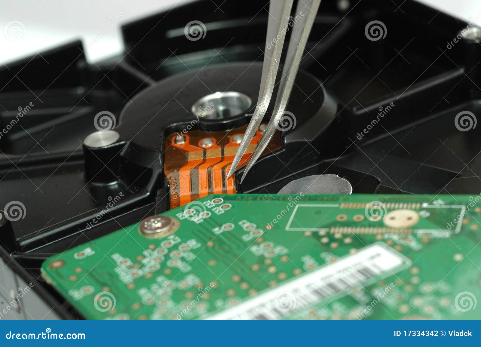 Close Up of Opened Hard Disk Drive Stock Photo - Image of board ...