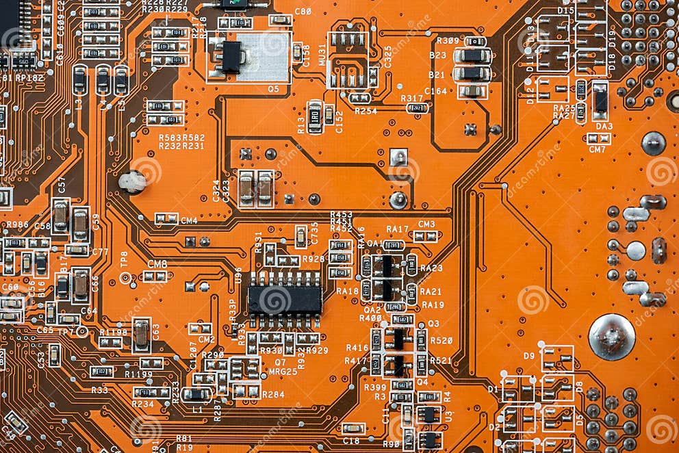 Close Up of Orange Circuit Board, Motherboard Technology Background ...