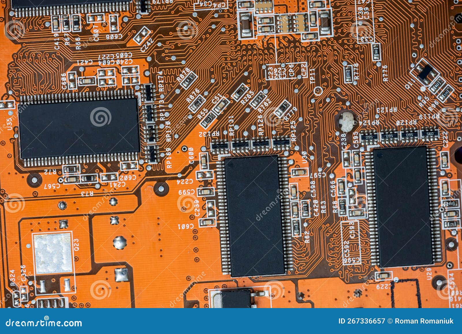 Close Up of Orange Circuit Board, Motherboard Technology Background ...