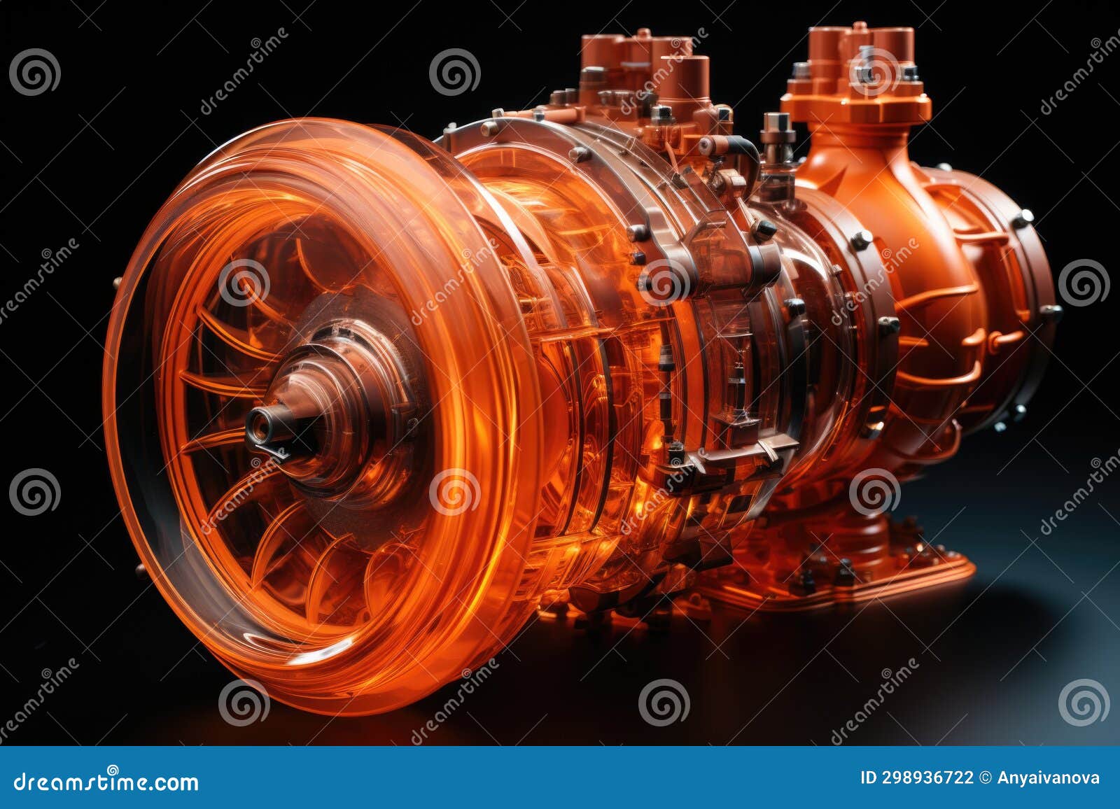 A Close Up of an Orange Engine on a Black Background Stock Photo ...
