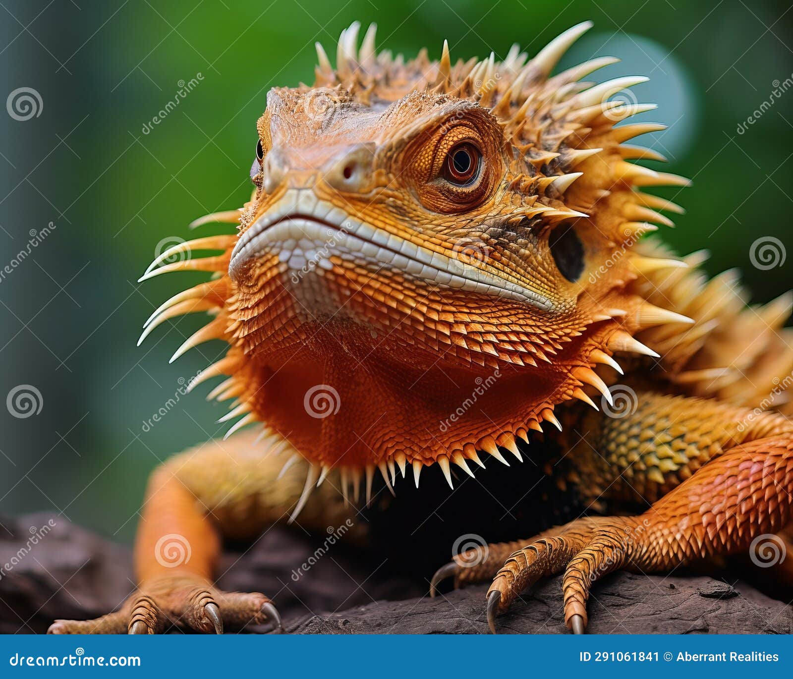 A Close Up of an Orange Lizard with Spiky Hair Stock Illustration ...