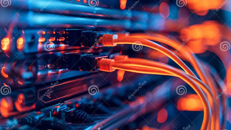 Close-up of Orange Network Cables Connected To Server Racks Stock ...