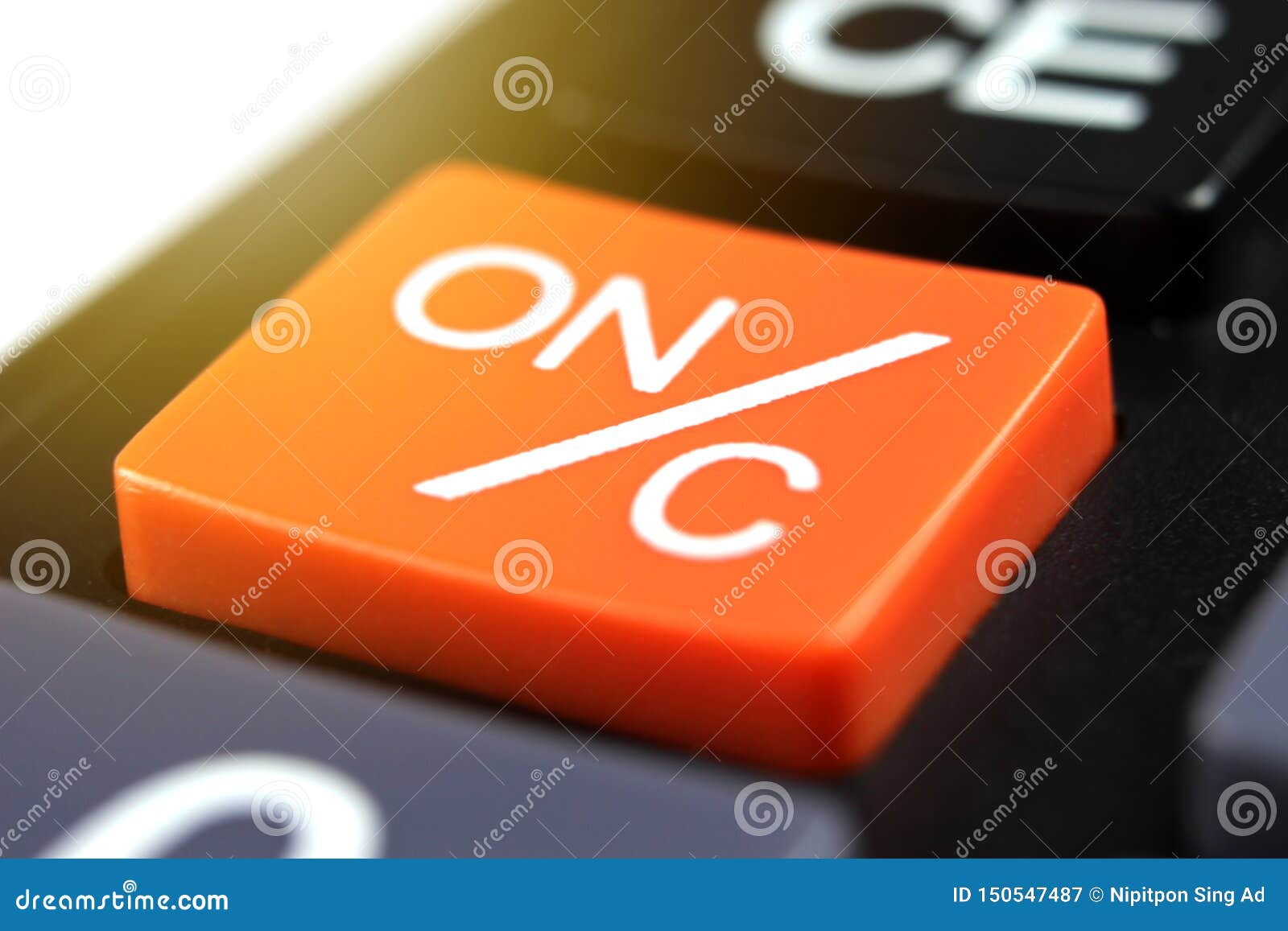 Close Up Orange Power Button on/C in Calculator Stock Image - Image of ...