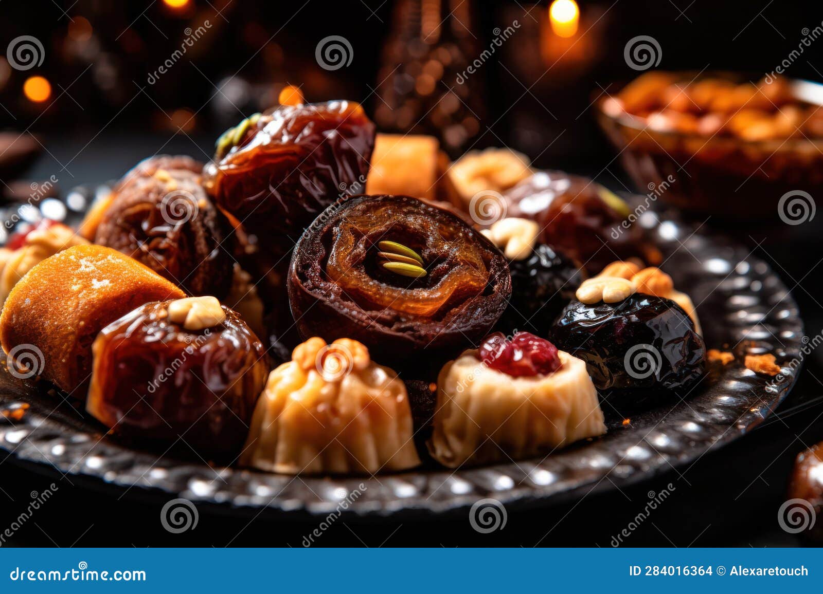 Close-up Oriental Sweets on a Plate Stock Illustration - Illustration ...