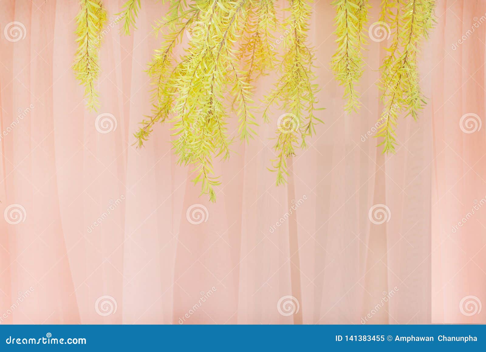 Ornamental Green Leaf Patterns Group on Colorful Light Pink Curtains ...
