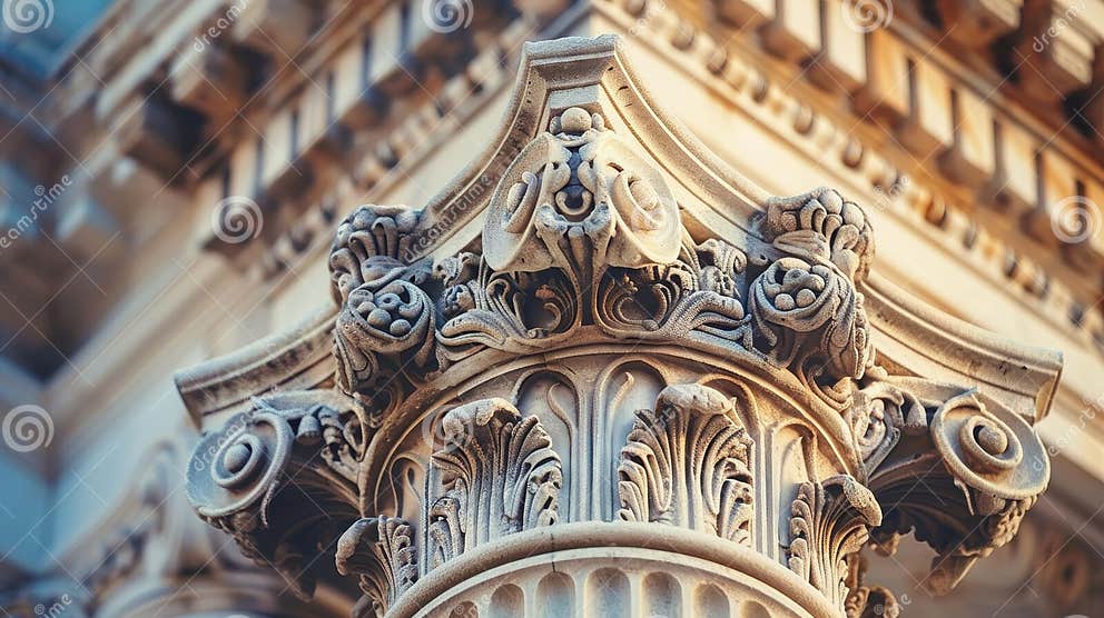 Close-up of Ornate Stone Column Capital, Classical Architectural ...