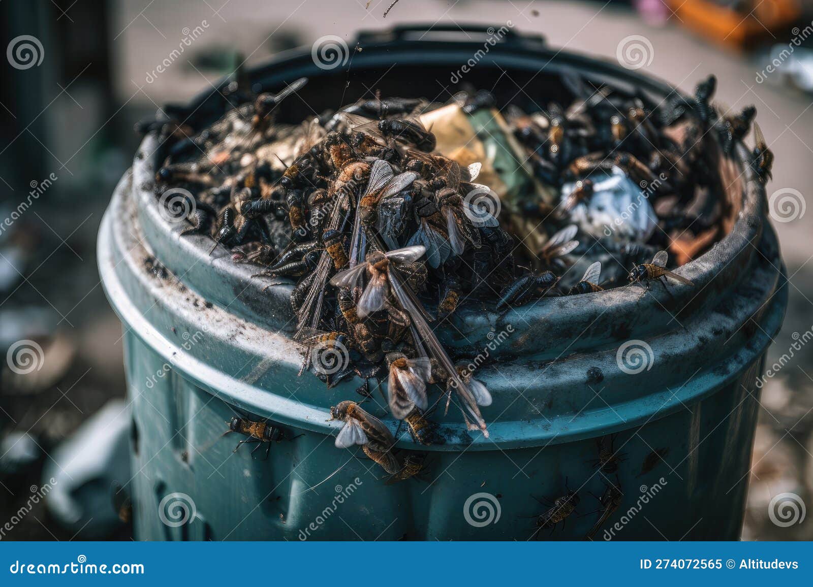 Close-up of Overflowing Garbage Can, with Flies and in the Trash Stock ... Close-up of Overflowing Garbage Can, with Flies and in the Trash Stock ...