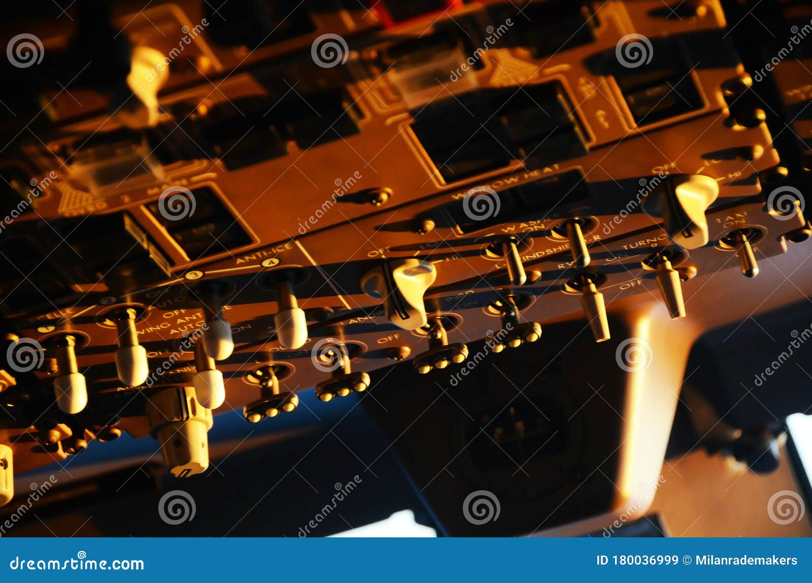Close Up of the Overhead Systems Panel in an Airplane Cockpit Stock ...