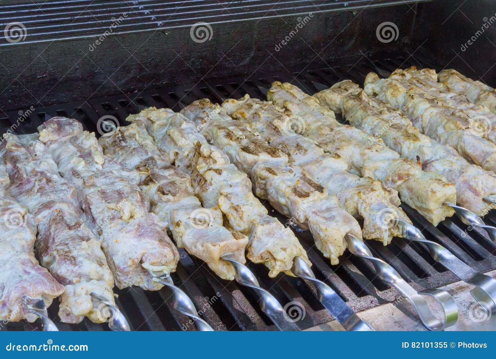 Close Up Overhead View of Delicious Lean Beef Kebabs Cooking Over a ...