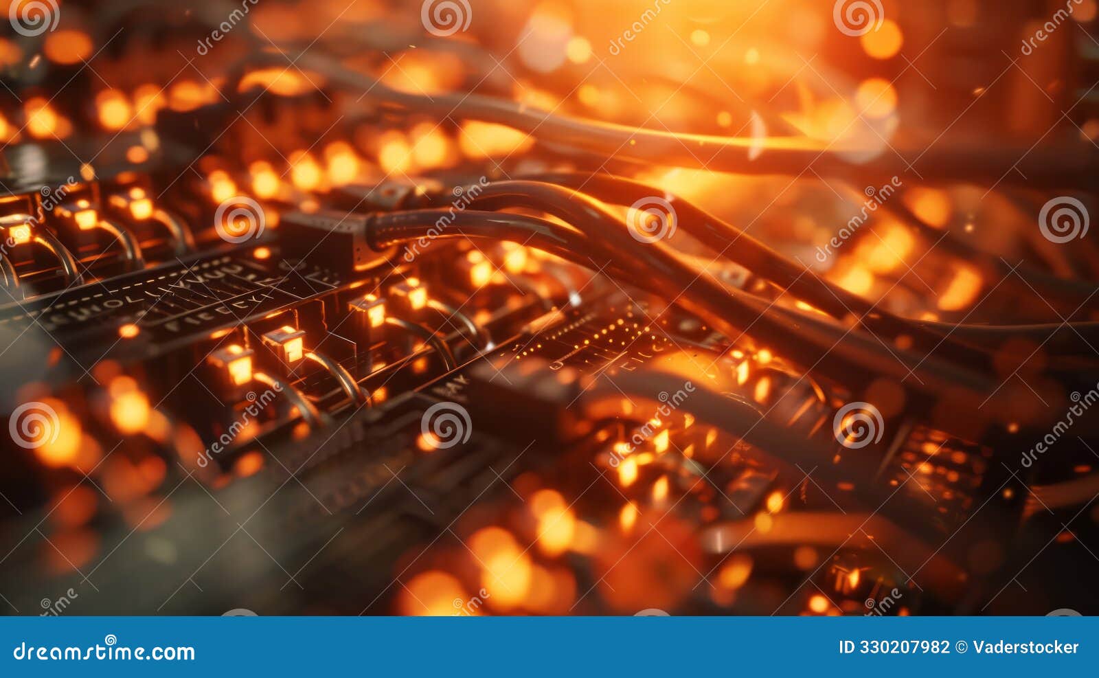Close-up Of An Overheated Circuit Board With Glowing Components Royalty ...
