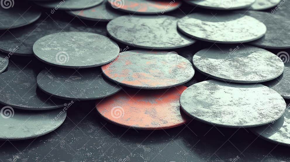 A Close-up of Overlapping Circular Metallic Discs with a Textured ...