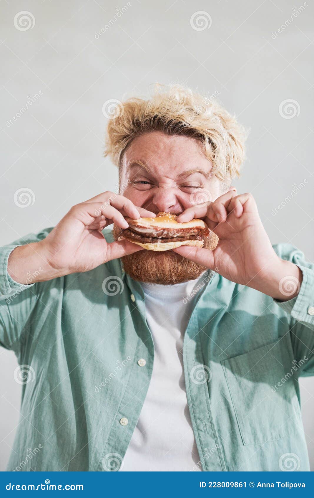Overweight Man Eating Burger Stock Image - Image of refreshment ...