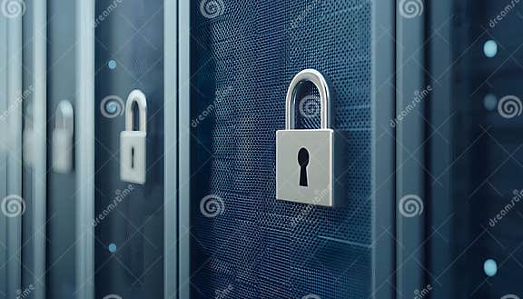 Secure Data Center Server Room Access Control Padlock on Rack Stock ...