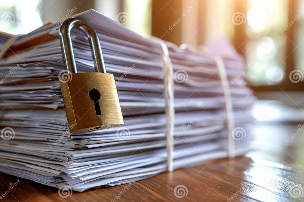 A Stack of Documents Secured with a Padlock, Symbolizing Data ...