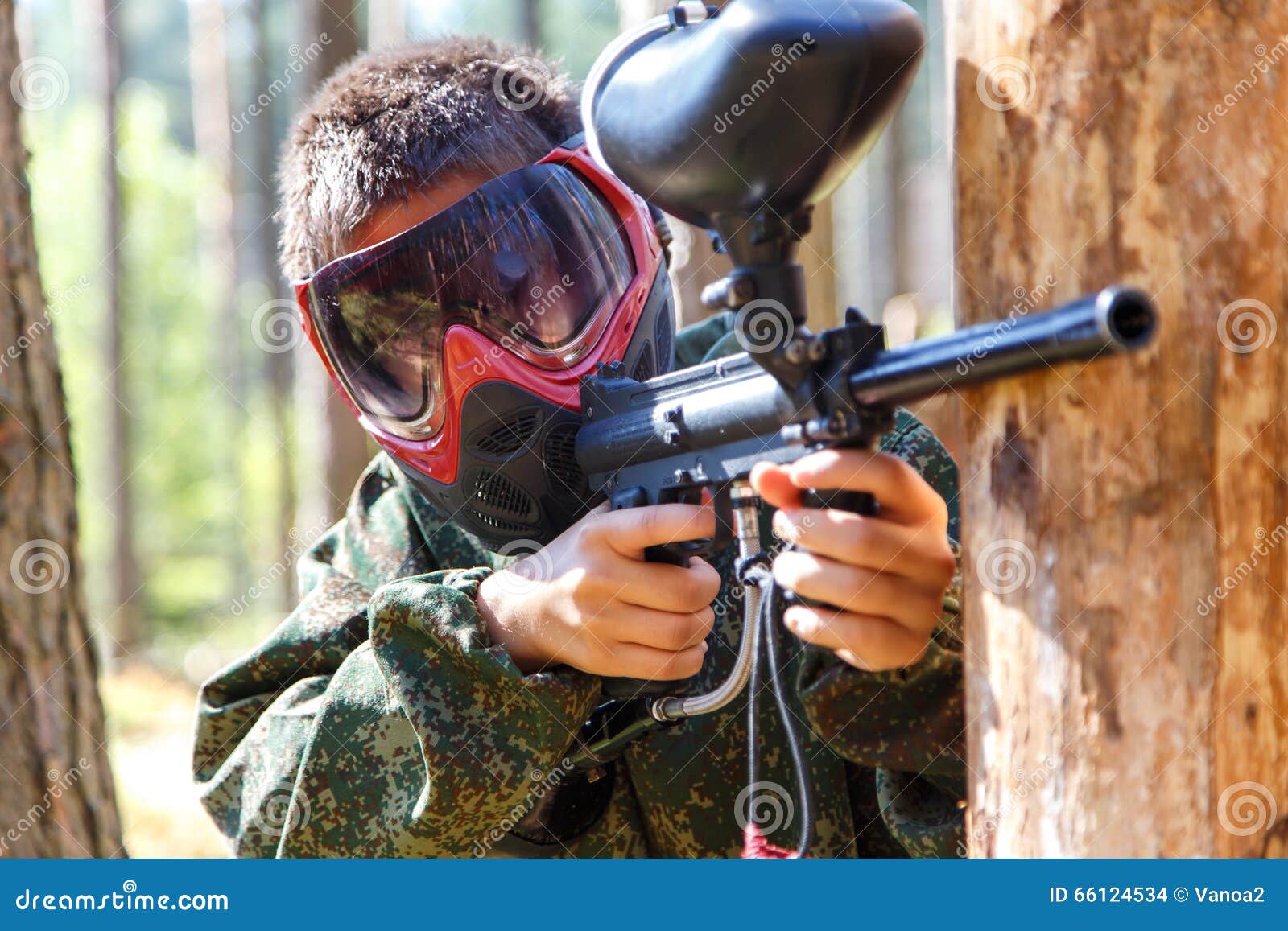 Close-up of Paintball Shooter in Mask Outdoors Stock Photo - Image of ...