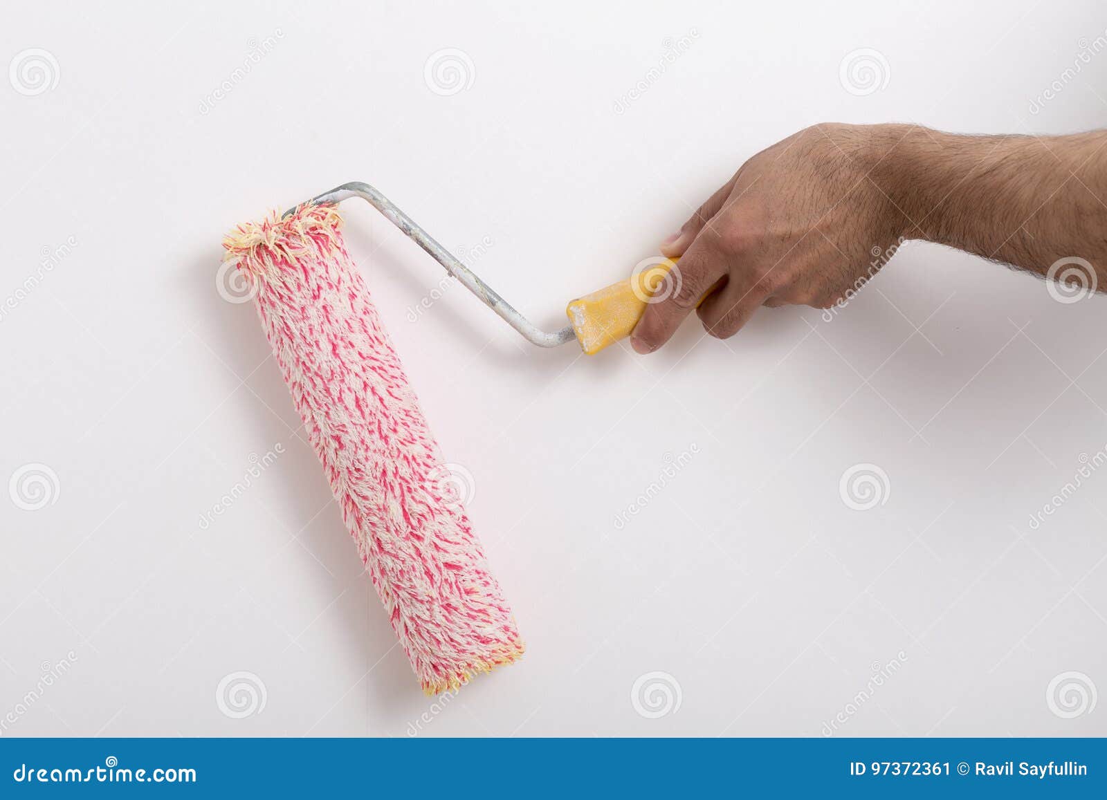 Close Up of Painter Arm Painting a Wall with Paint Roller Stock Image ...