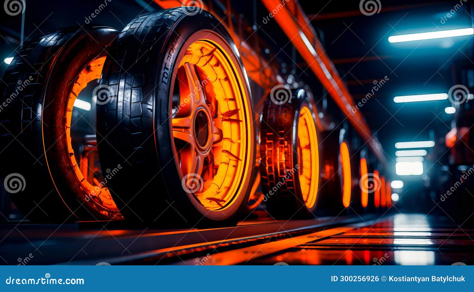Close Up of Pair of Tires with Glowing Wheels in the Background ...