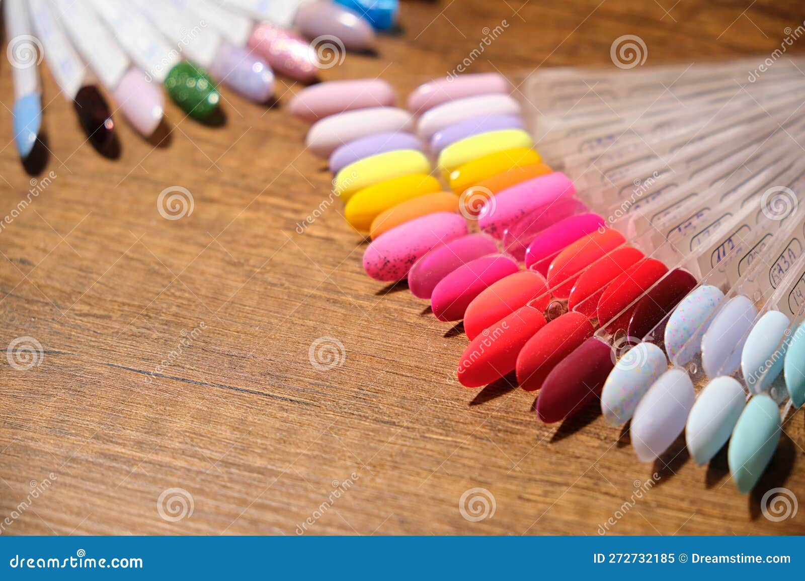 Close-up Palette with Nail Color and Texture Samples for Manicure Stock ...