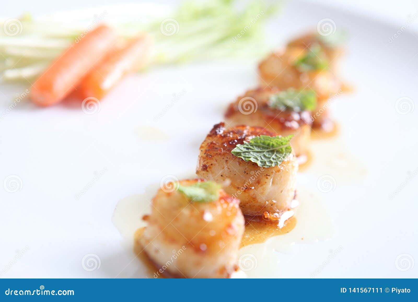 Seared Sea Scallops on a Plate Stock Image - Image of tomato, carrot ...