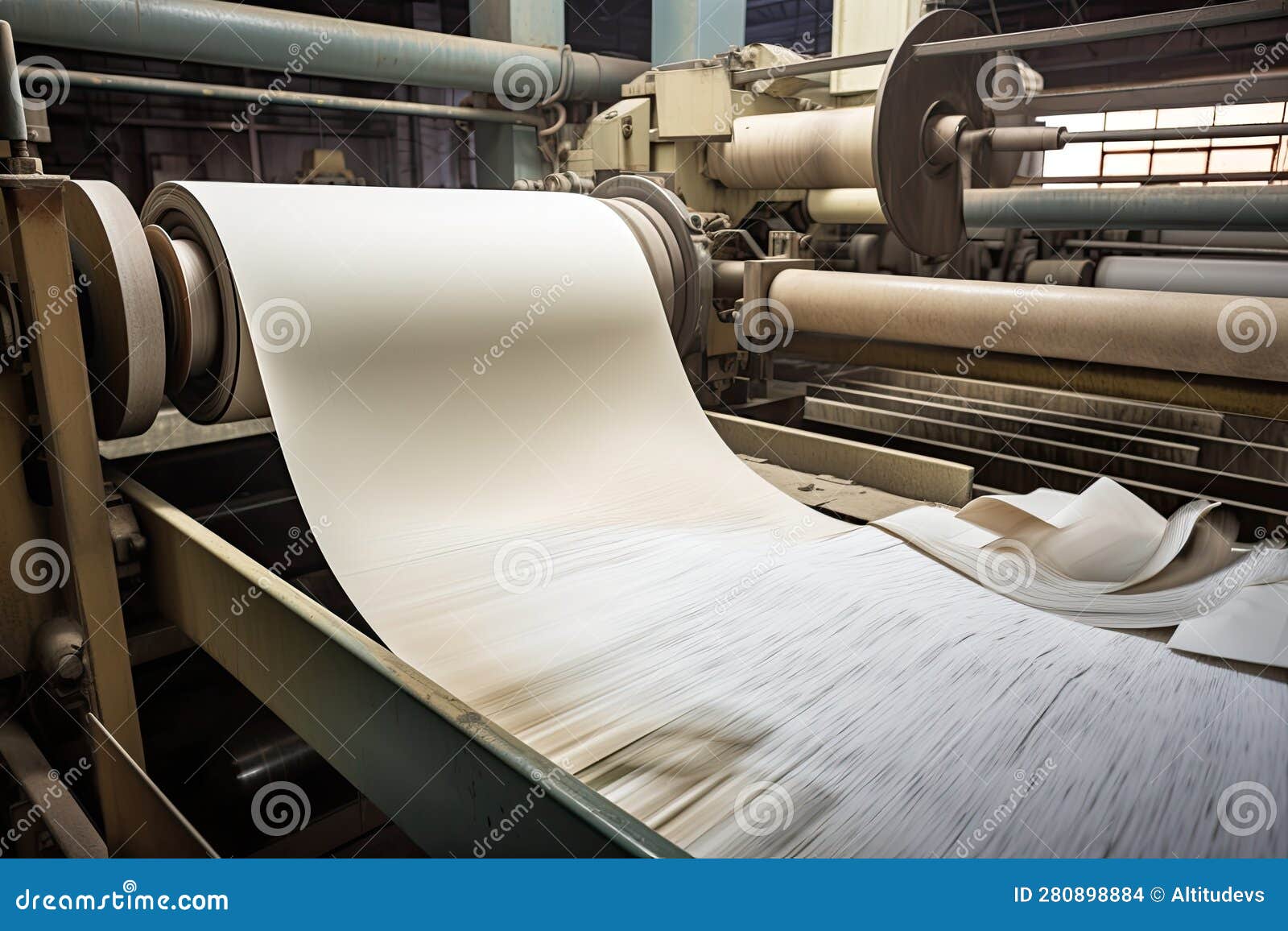 Close-up of Paper Being Pressed into Sheets in Pulp and Paper Plant ...