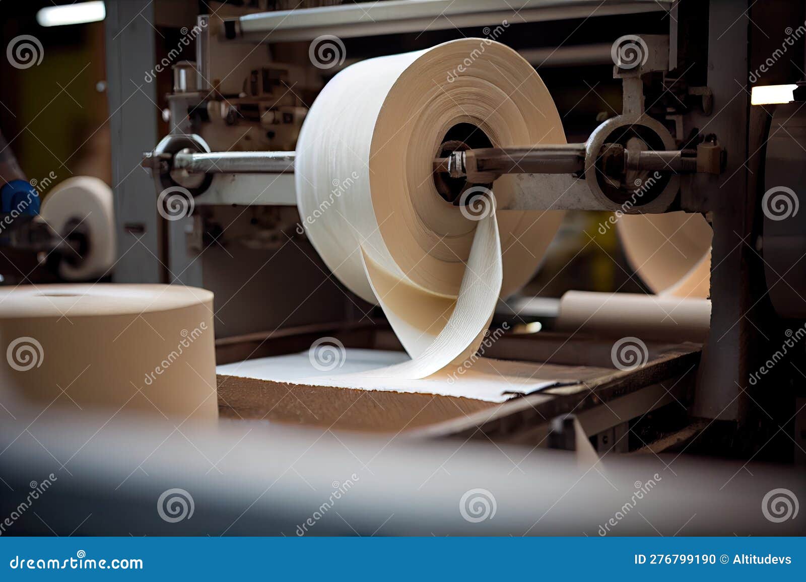 Close-up of Paper Making Process, with Rolls of Paper Being Pulled and ...