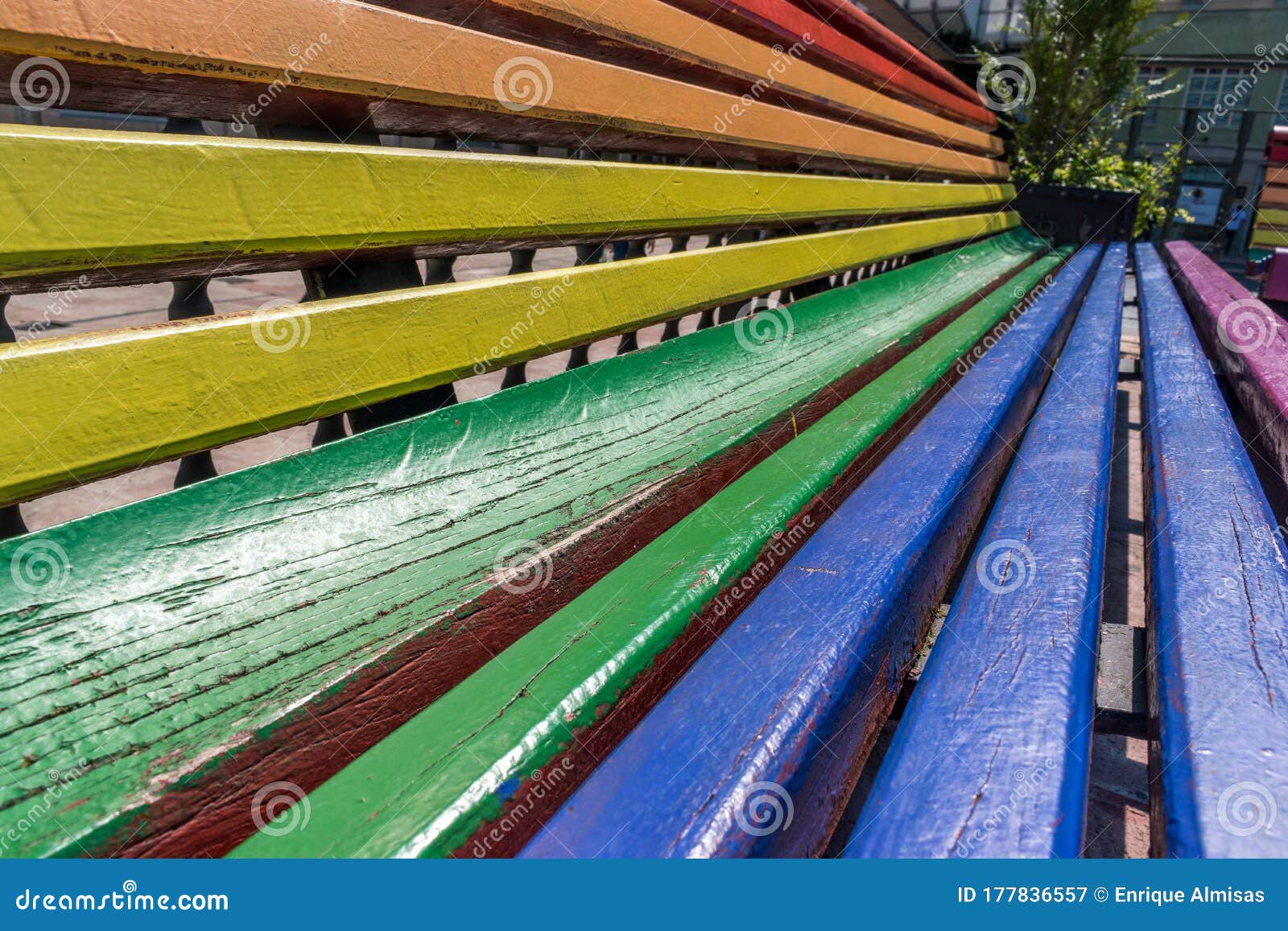Close-up of a Park Bench with Rainbow Colors Stock Image - Image of ...