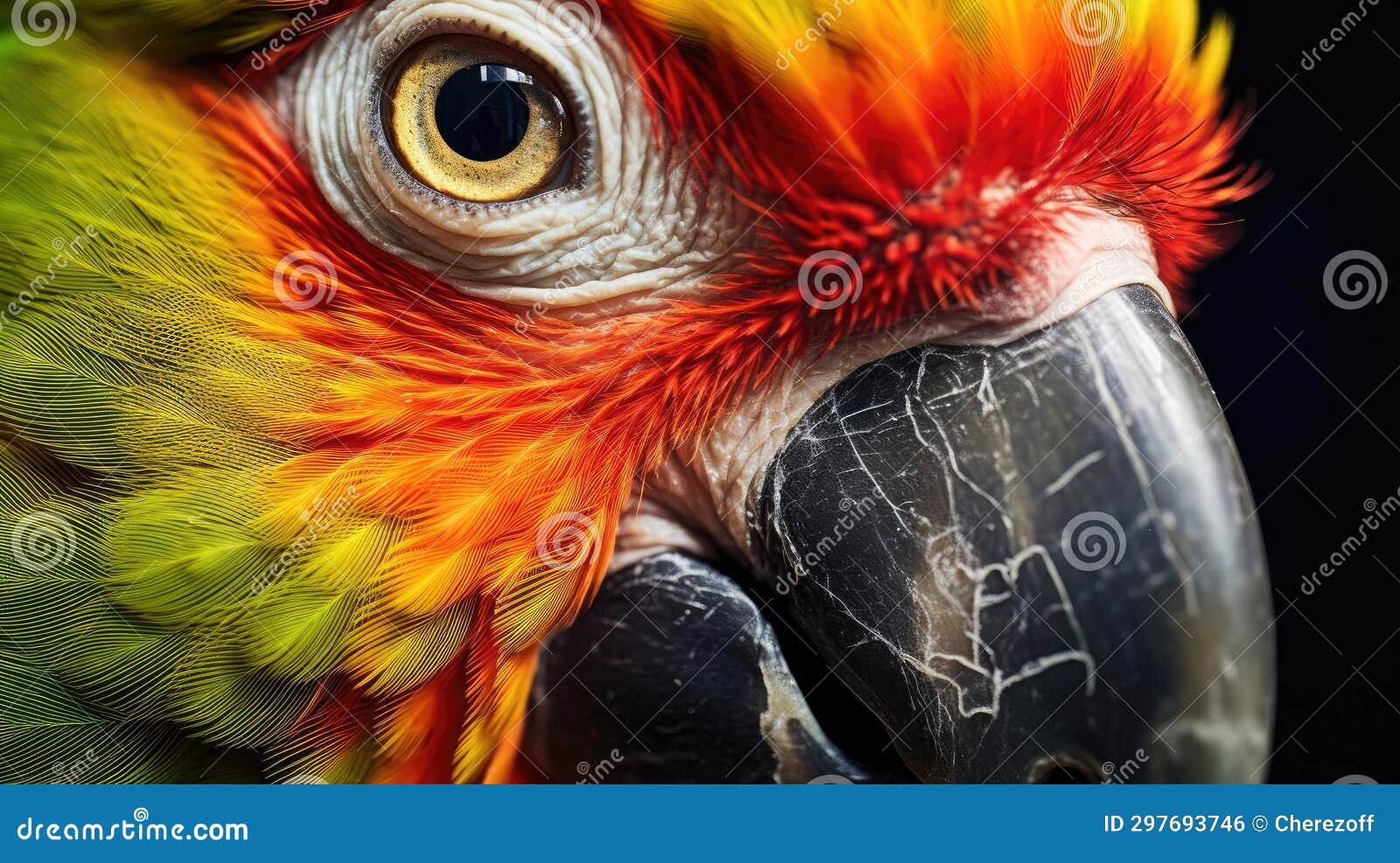 Close-up of parrot face stock photo. Image of blueandyellow - 297693746