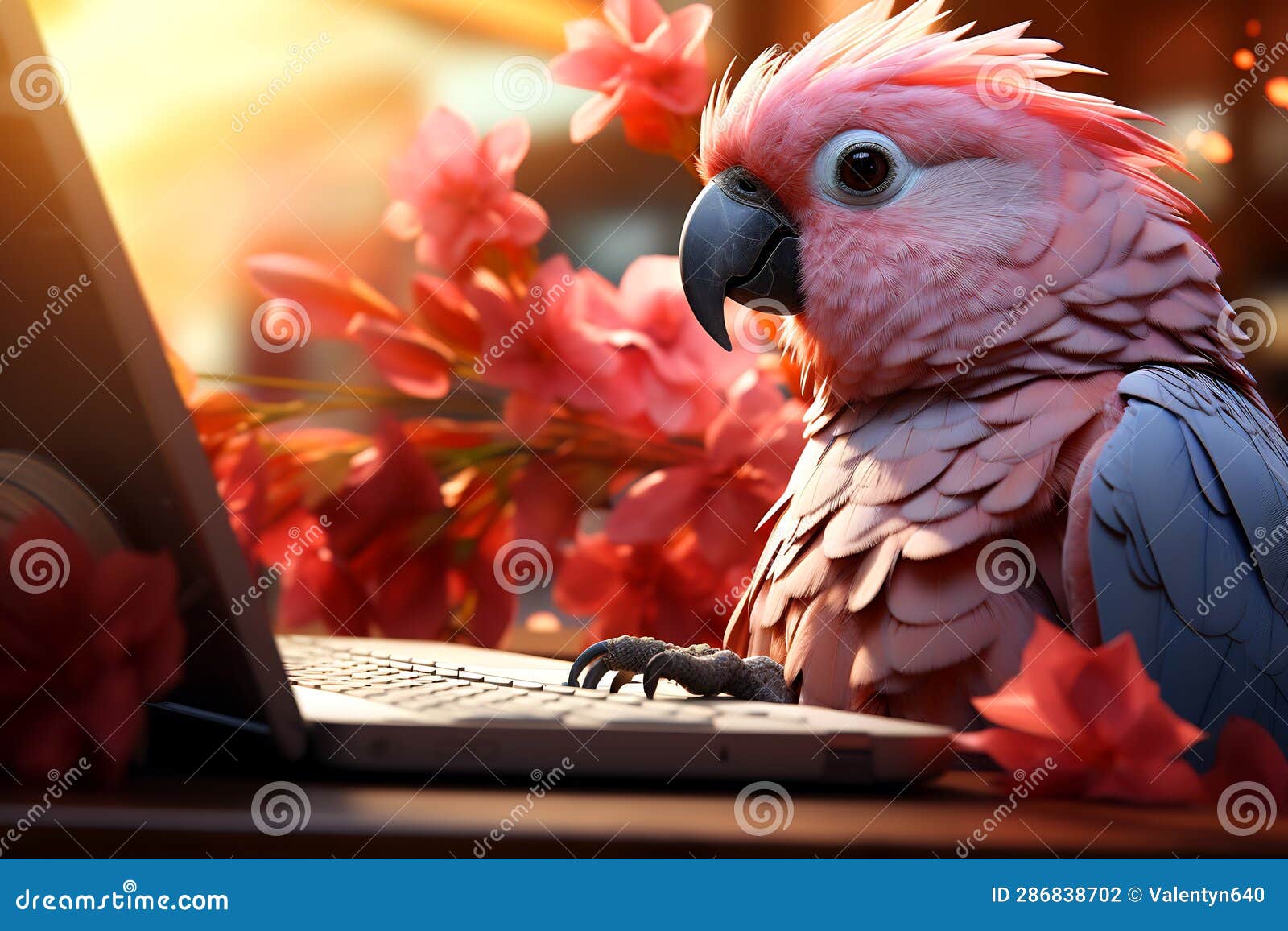 Close Up of Parrot Sitting on Laptop Keyboard. Generative AI Stock ...