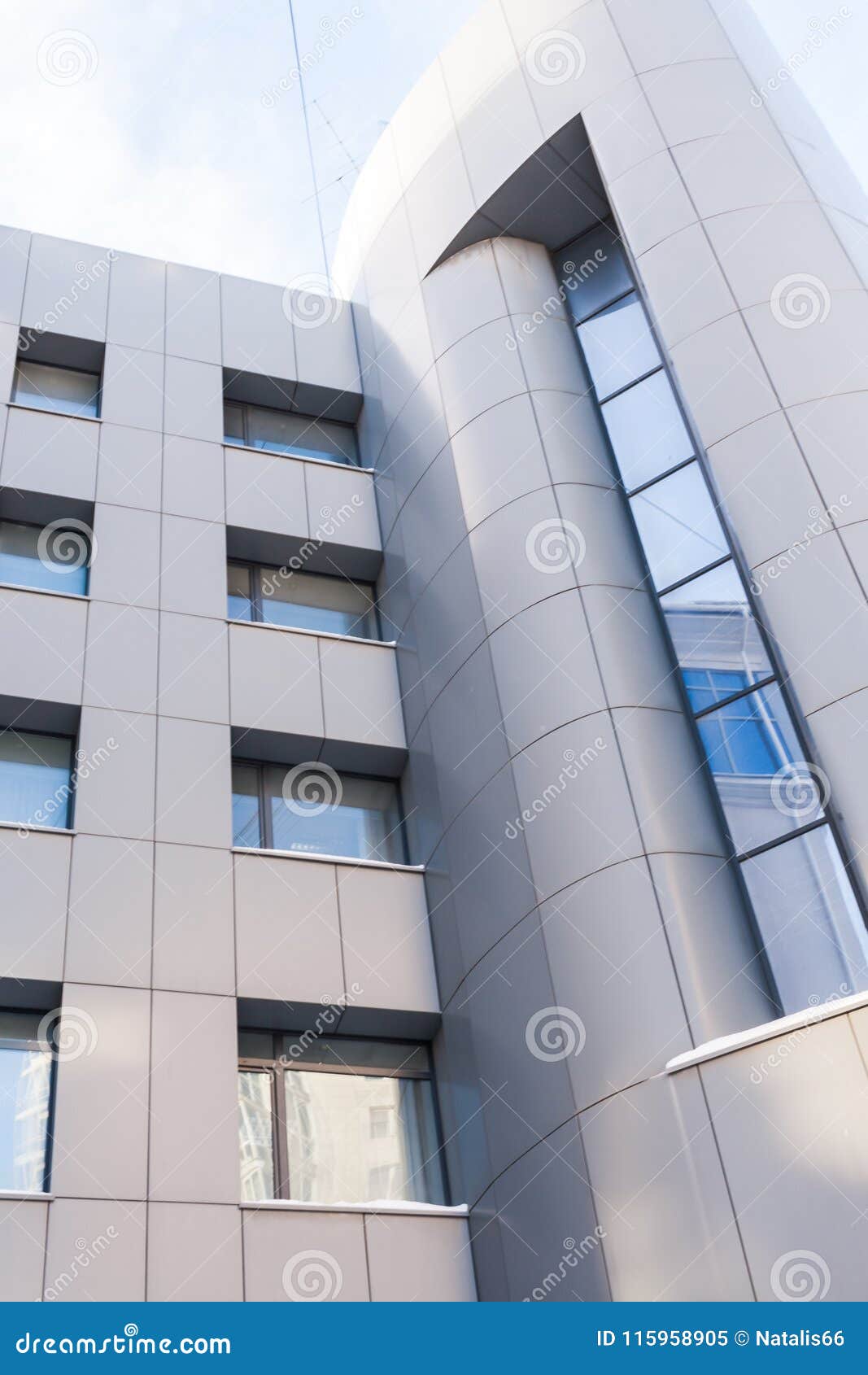 Close-up Part of Light Grey Modern Building with Glass Windows. Stock ...