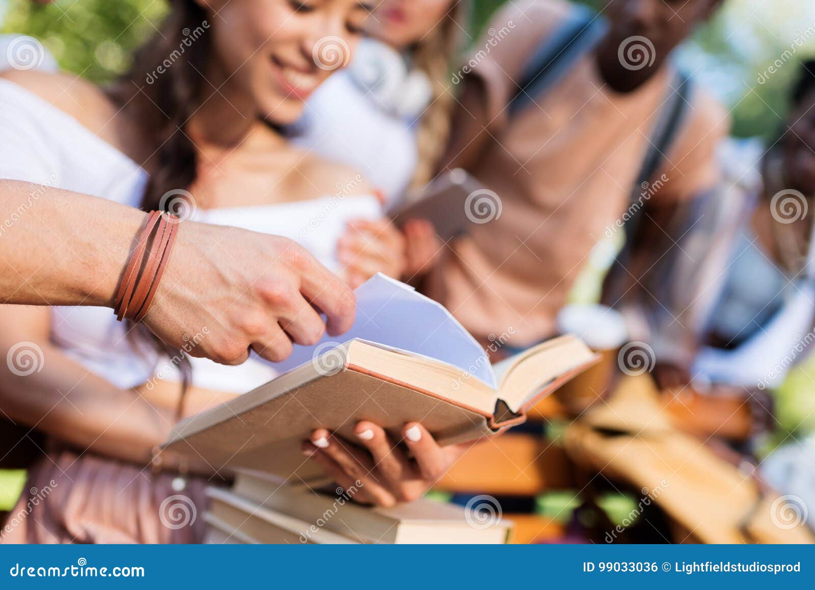 Young Students with Books Studying in Park Stock Photo - Image of read ...