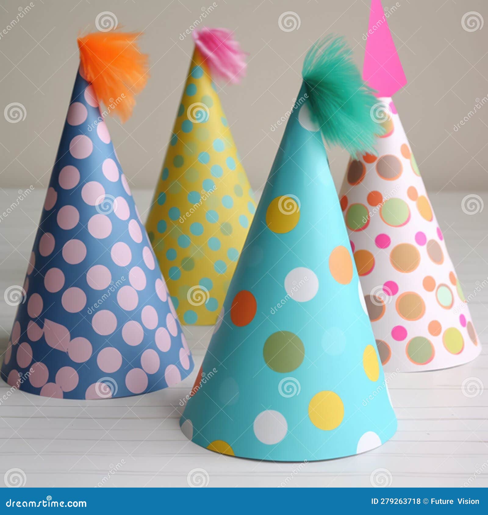 Close Up of Party Hats on White Surface, Created Using Generative Ai ...