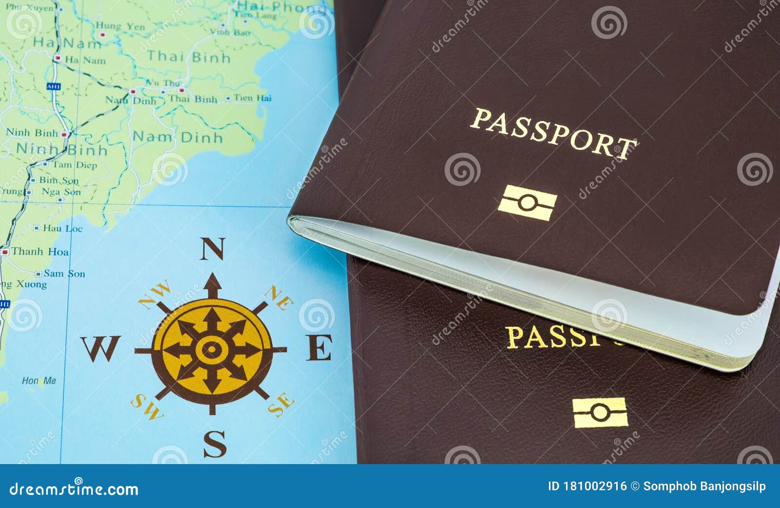 Close up passport on map stock photo. Image of navigate - 181002916