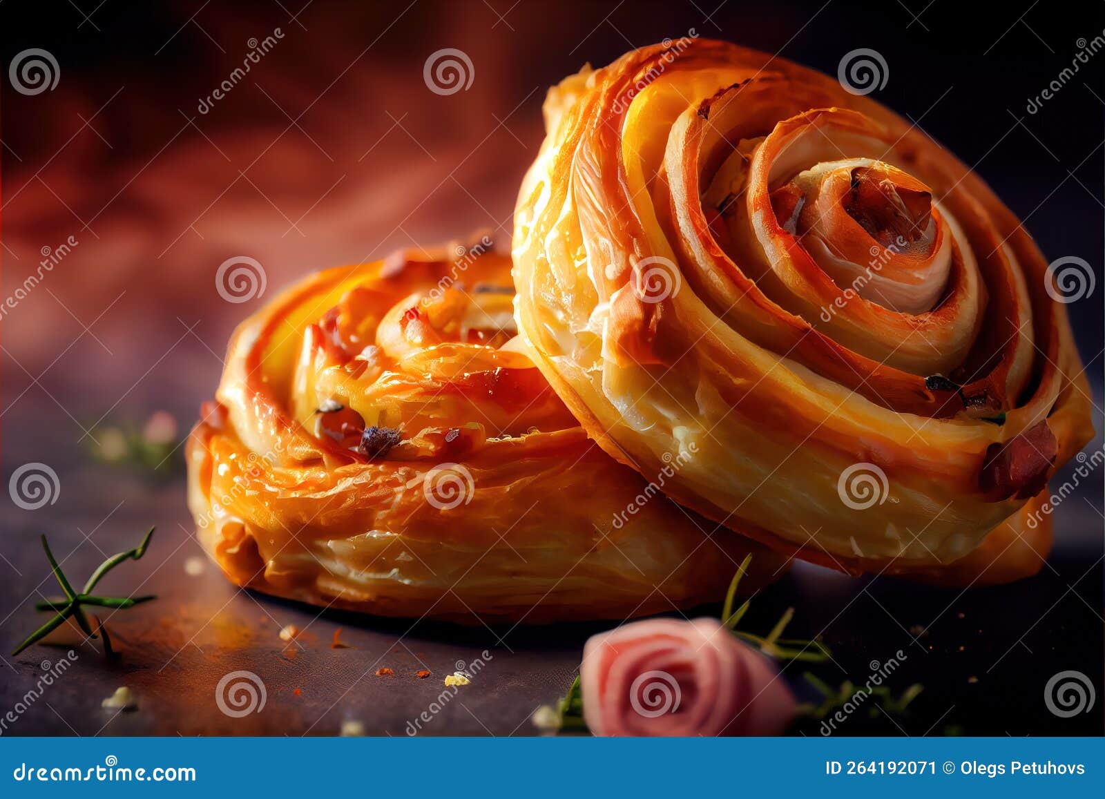 A Close Up of a Pastry with a Spiral Design on it and a Rose on the ...