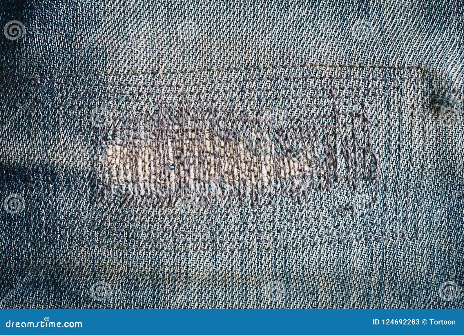 Close Up Patch Old Jeans Denim Texture and Background. Stock Image ...