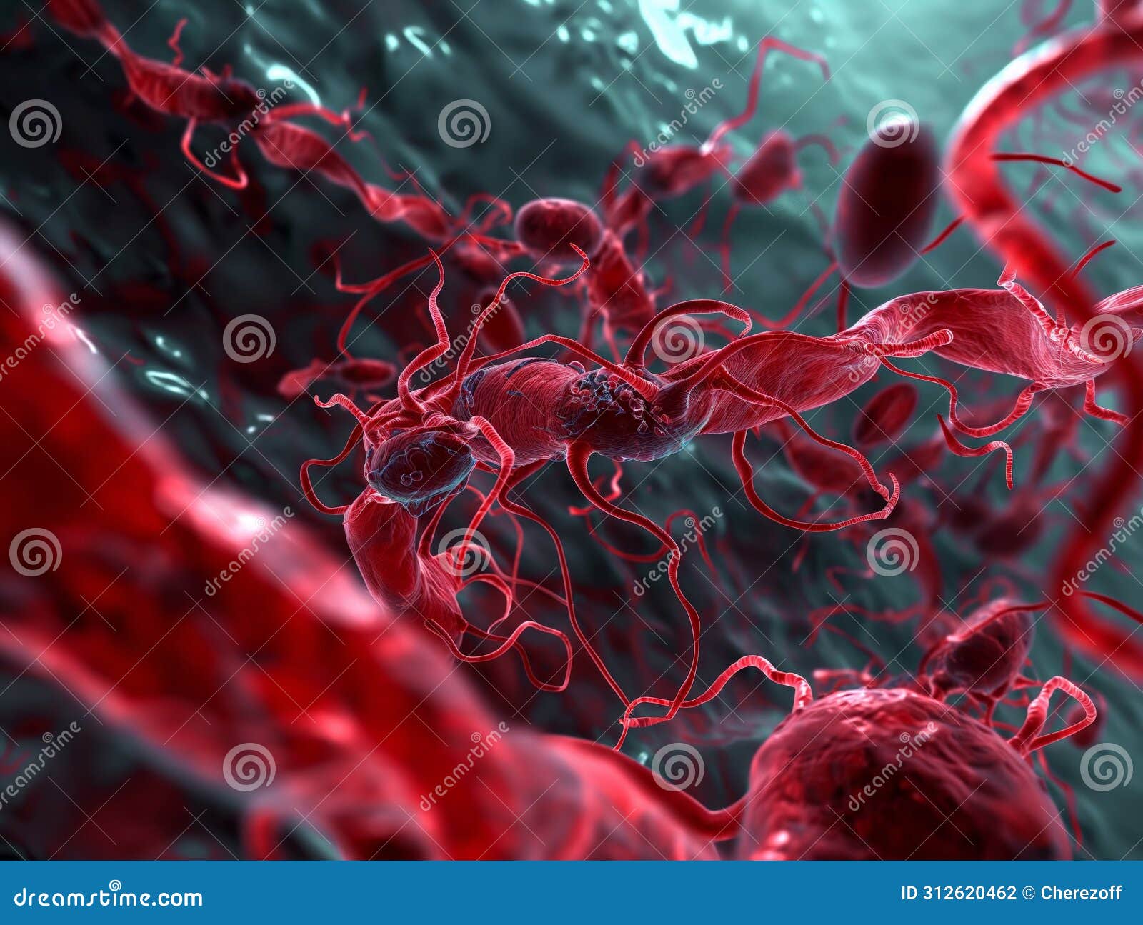 Microscopic View of Red Blood Cells and Pathogens Stock Photo - Image ...