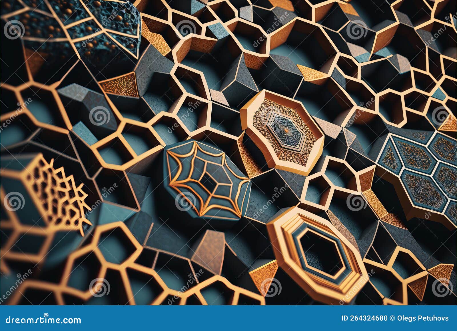 A Close Up of a Pattern Made of Hexagonal Objects with a Blue ...