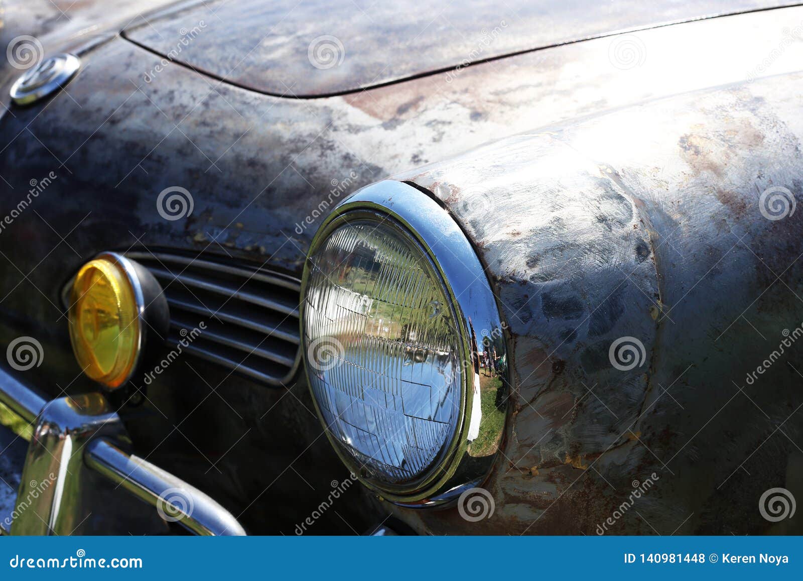 A Close Up of a Cute Retro Car with Huge Headlights Stock Photo - Image ...