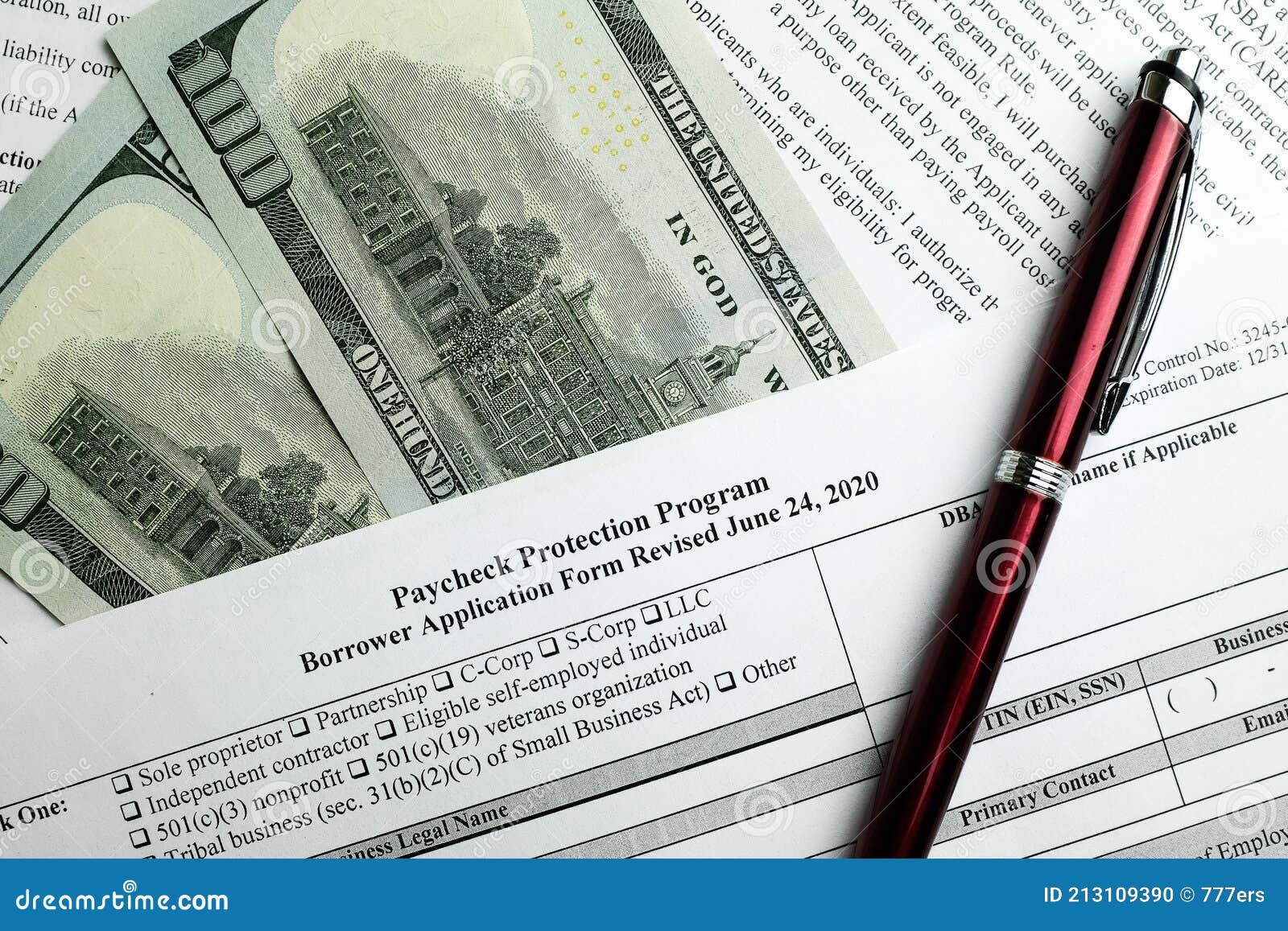 Close-up of Paycheck Protection Program Borrower Application Form ...