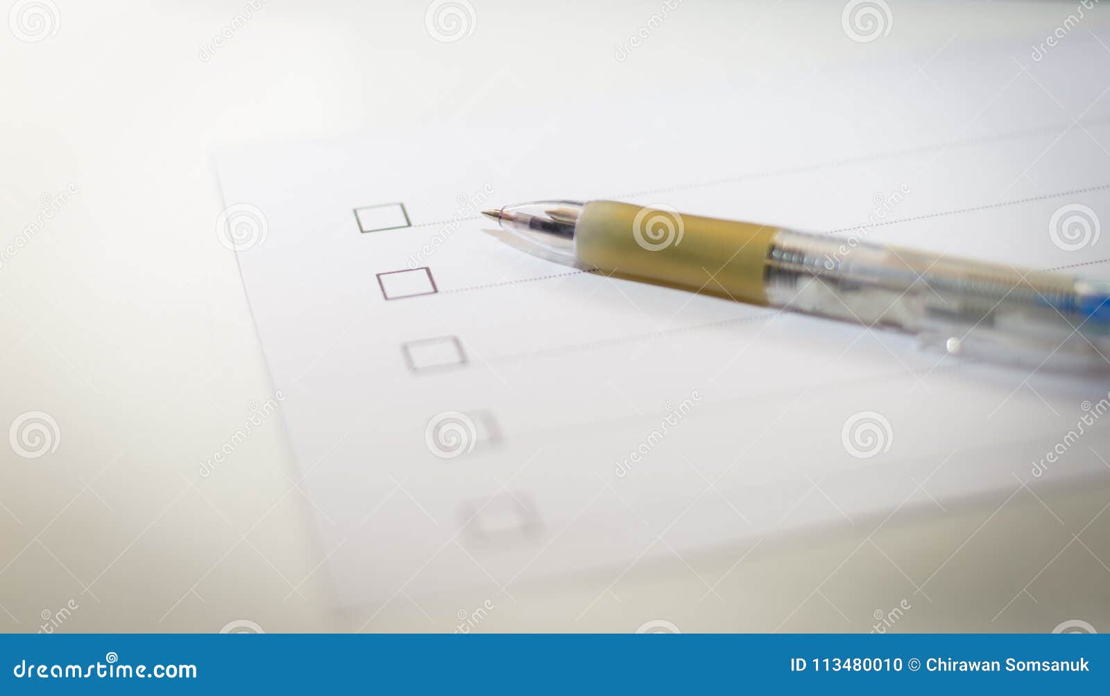 Close Up Pen with Checklis Box. Stock Photo - Image of choice, form ...
