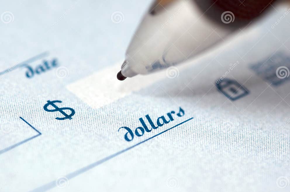 Close Up on a Pen Writing a Check Stock Photo - Image of payment ...