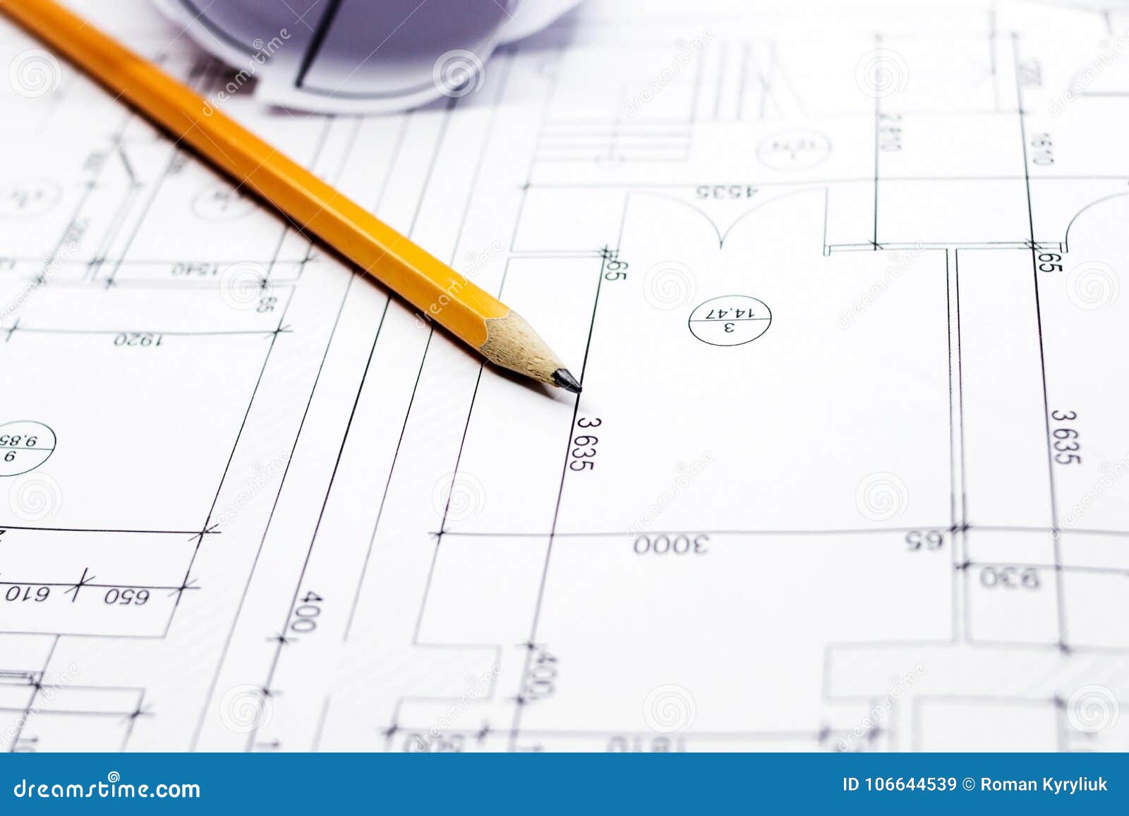 Pencil on Drawings with Drafts. Stock Image - Image of industry ...