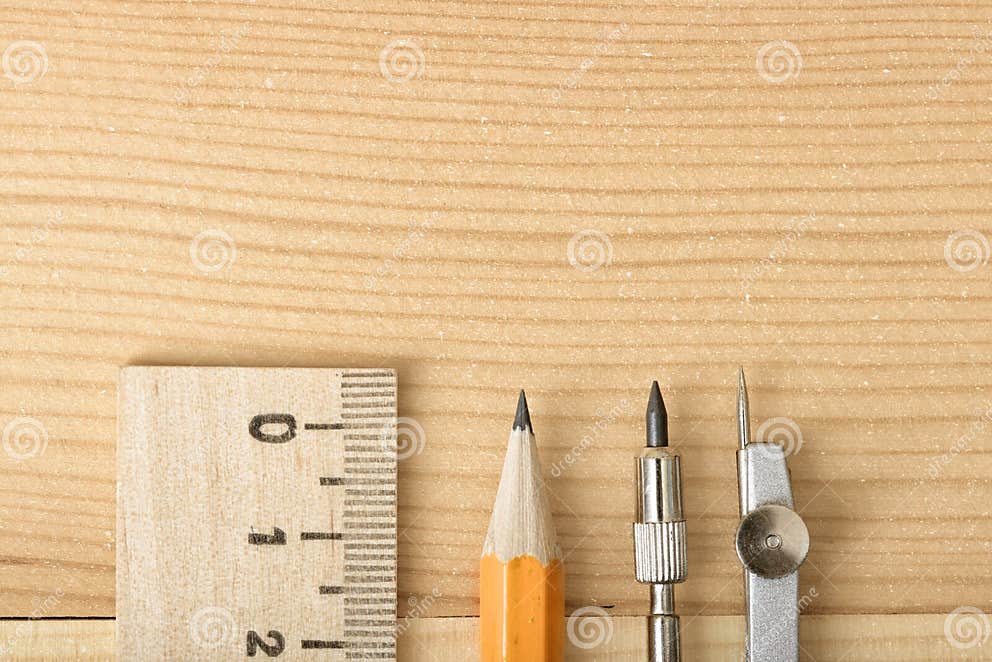 Close-up of Pencil, Compass and Centimeter Ruler. Stock Photo - Image ...