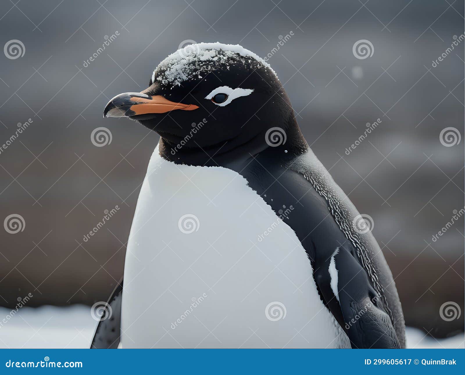 Close Up of a Penguin with Snow on Its Head Stock Illustration ...