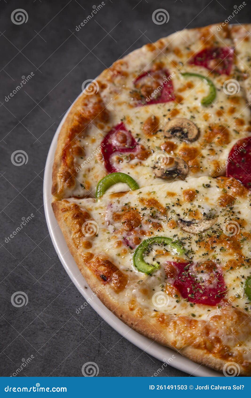 Close Up of Peroni Pizza on a Rustic Background. Portrait Image Stock ...