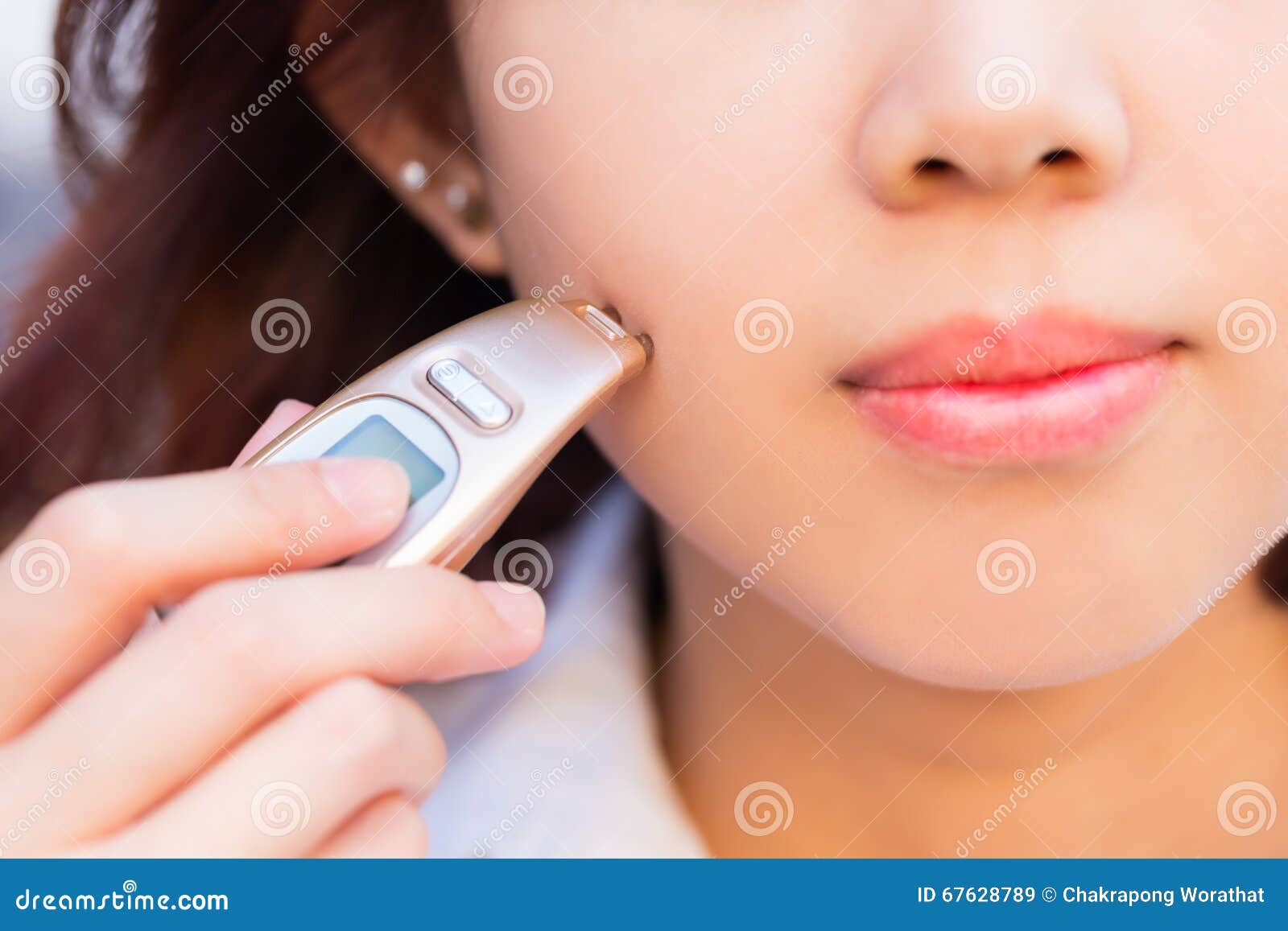Close-up of Person Hand Checking Skin Face with Dermatoscope. Stock ...