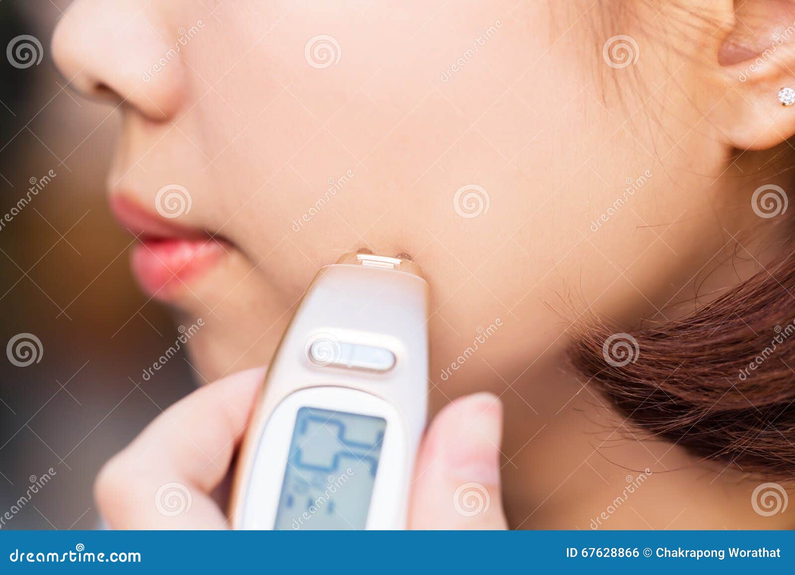 Close-up of Person Hand Checking Skin Face with Dermatoscope. Stock ...